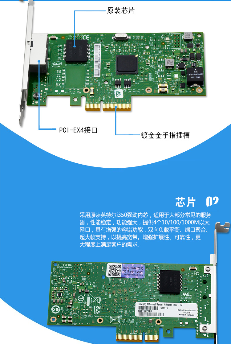Intel I350-T2 双口千兆网卡